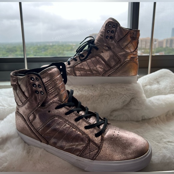 Supra | Shoes | Supra High Top Sneakers Mens Size 2 Gold Black | Poshmark